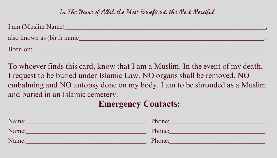 Muslim Identification Card